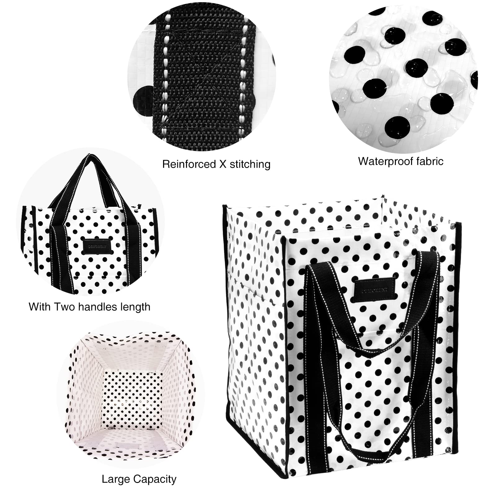 DEMOMENT Reusable Grocery Bags foldable With Pockets Reinforced Handles Bottom WaterProof For Shopping Beach Storage Carrier