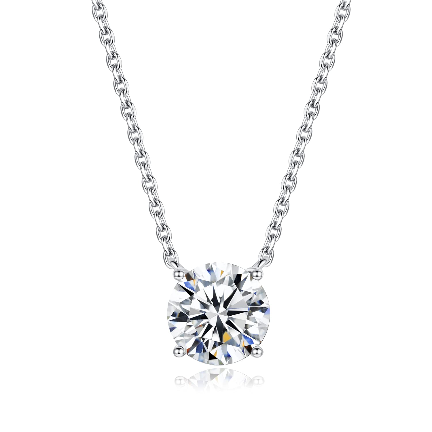 Bo&Pao Women's Zirconia Necklace 925 Sterling Silver with White Round Cubic Zirconia, 18", adjustable