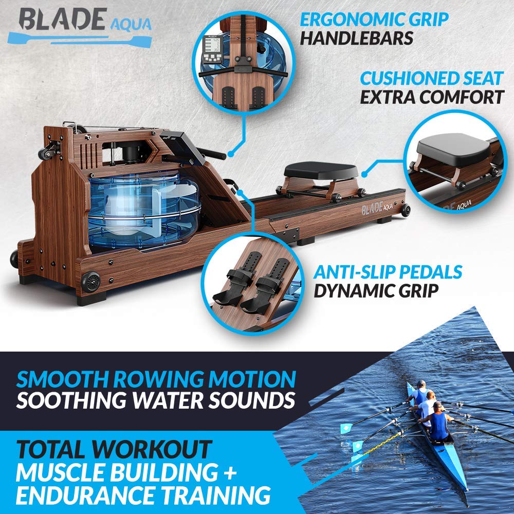 Bluefin Fitness Blade Aqua W-1 | Water Resistance Powered Rowing Machine | 100% Sustainable American Ashwood | Foldable Home Gym Equipment | LCD Console | Kinomap App Integration