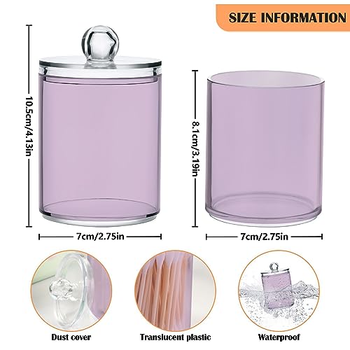 Gredecor 2 Pack Qtip Holder Organizer Dispenser Clear Thistle Purple Bathroom Storage Canister Cotton Ball Holder Bathroom Containers for Cotton Swabs/Pads/Floss