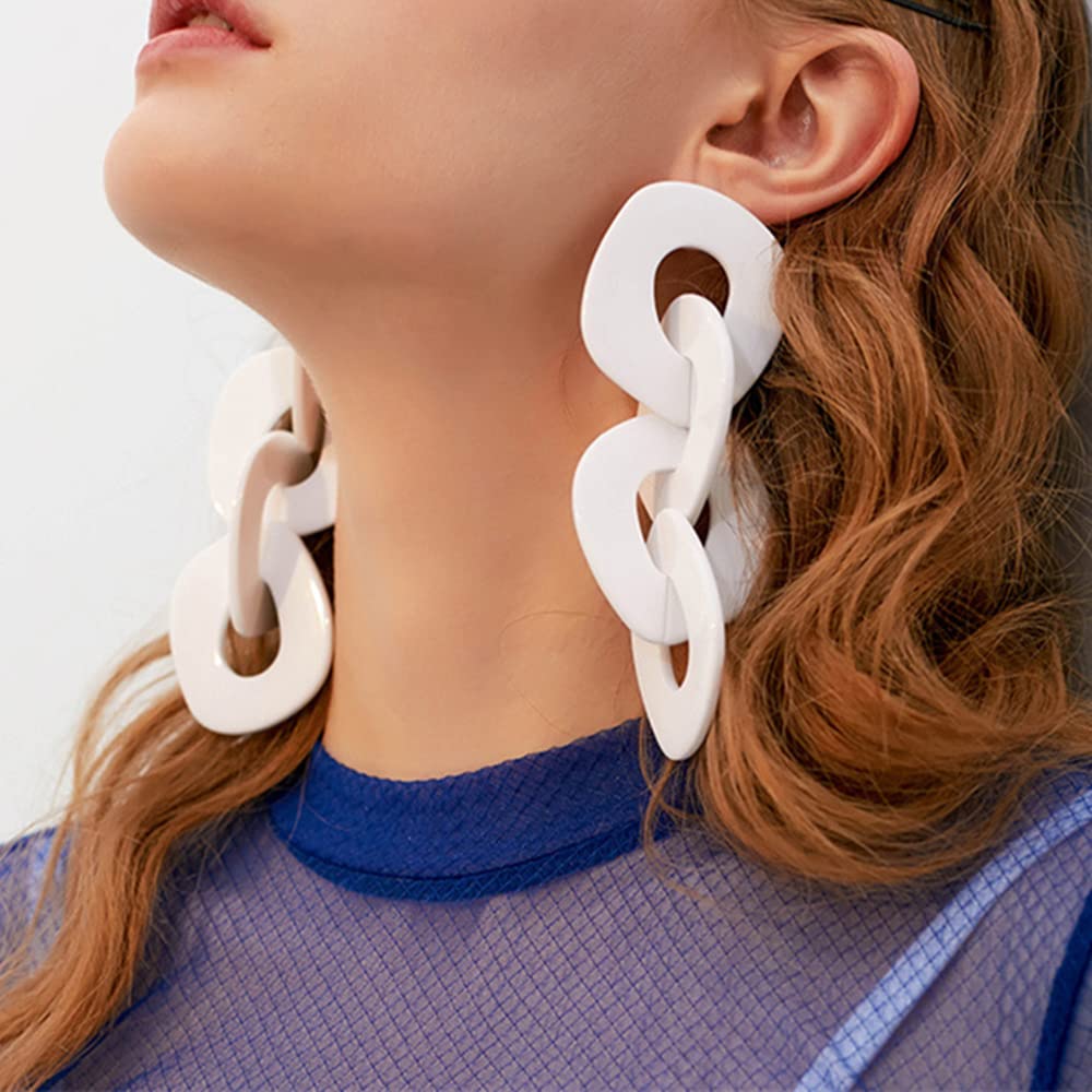 Wekicici Acrylic Drop Dangle Earrings Chunky Long Link Chain Dangle Earrings Punk Drop Statement Acrylic Earrings for Women(white)