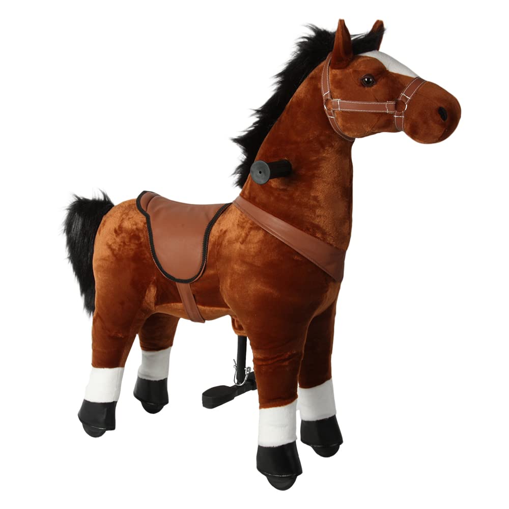 Ride-On Horse,Toy Horse,Riding Horse,No Battery,No Electricity,Mechanical Pony Brown,Ride On Real Walking Horse for Children 4 to 12 Years Old or Up to 165.34 Pounds-187.39 Pounds,Large,Brown (Brown)