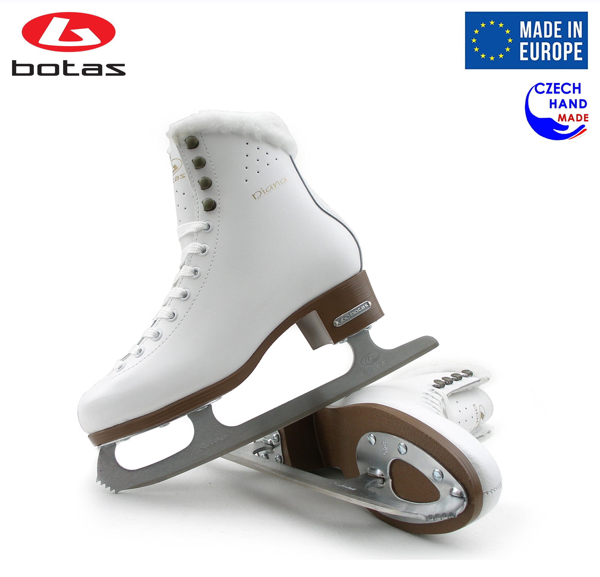 Botas - Fleece Cuff/Figure Ice Skates for Women, Girls/Color: White, Size: Adult 7.5