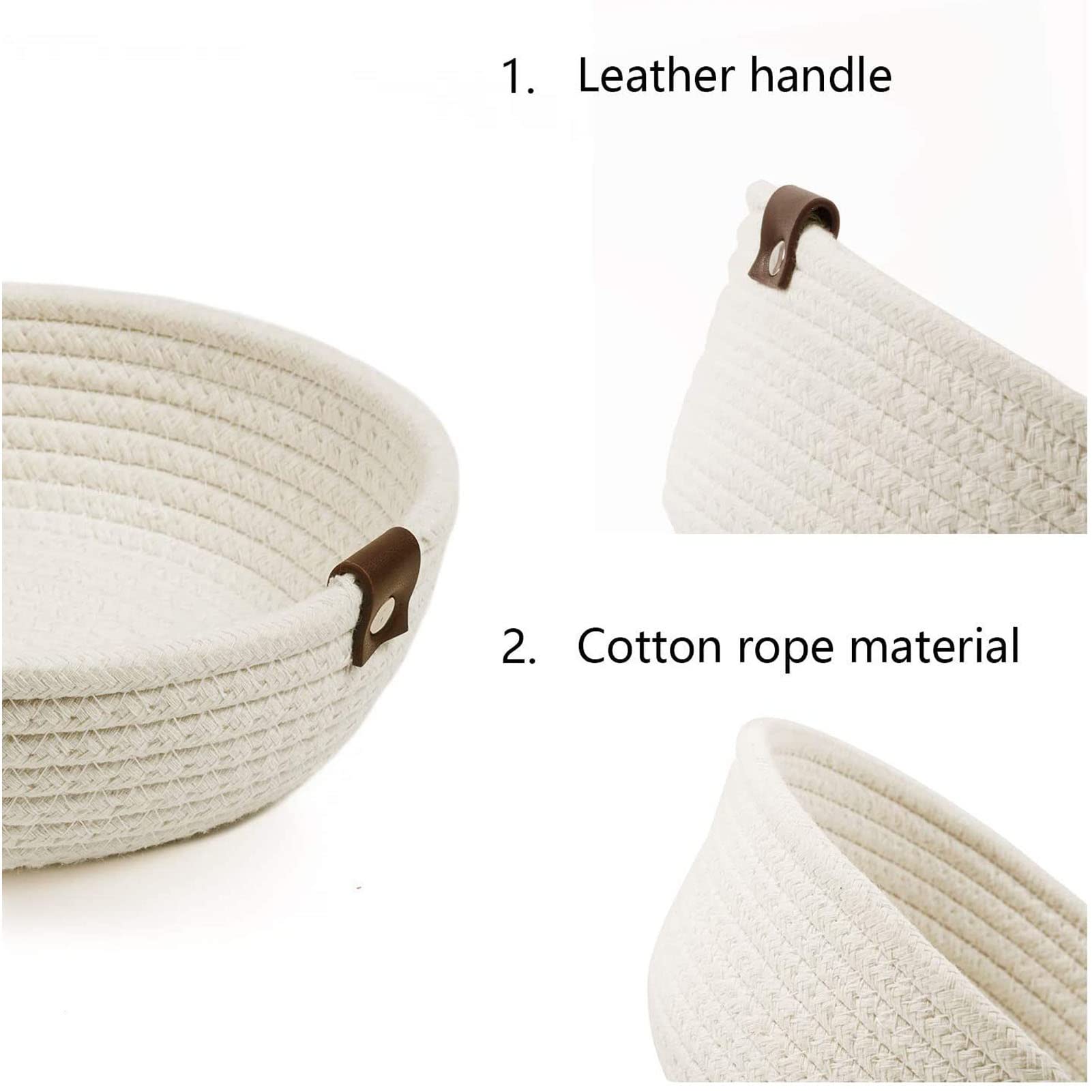 Cotton Rope Woven Storage Basket Set Round Cotton Linen Storage Basket Desktop Organizing (White)