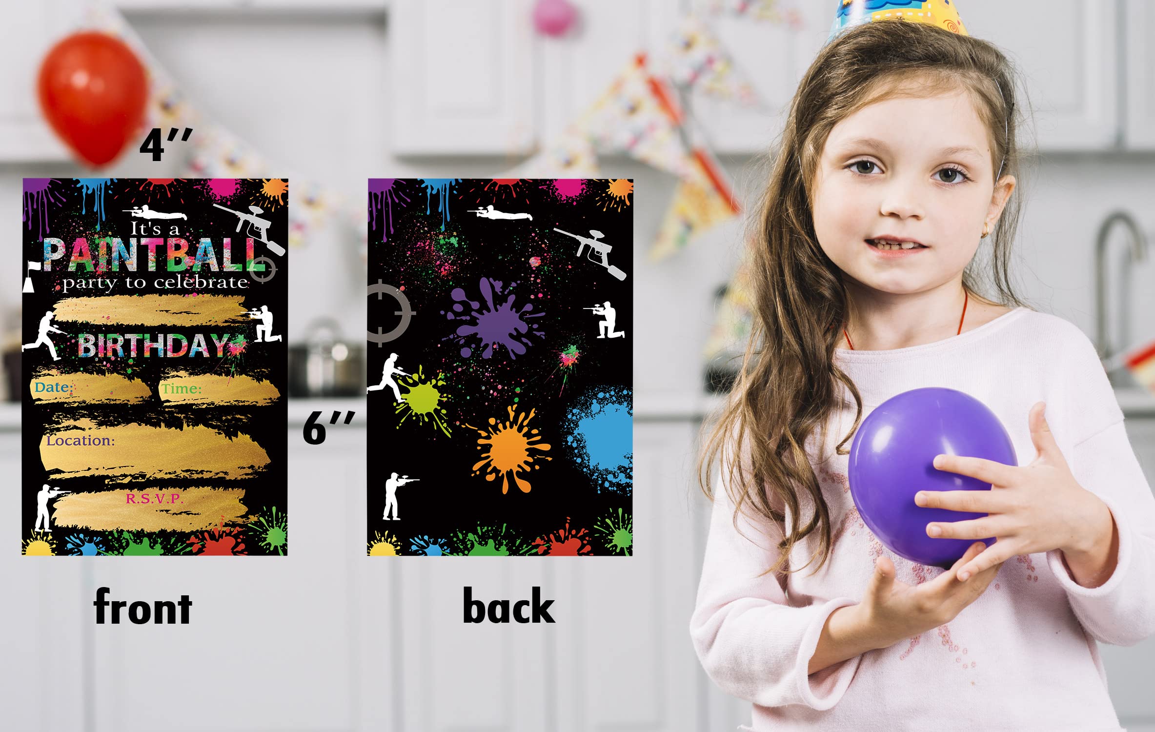 shupai Paintball Themed Birthday Party Invitations(25 Invitation + 25 Envelopes), Kids Birthday Invitations(H10H)
