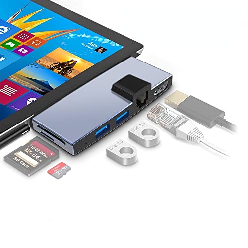DDARKHORSE HDMI hub,Mini DP to USB3.0 Port,Compatible/ RJ45 Dock,for Microsoft Surface Pro4/5/6 Splitter Adapter Card Reader