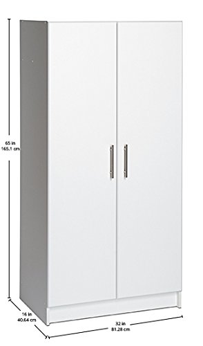 Prepac Elite 2 Door Standing Storage Cabinet, 16" D x 32" W x 65" H, White