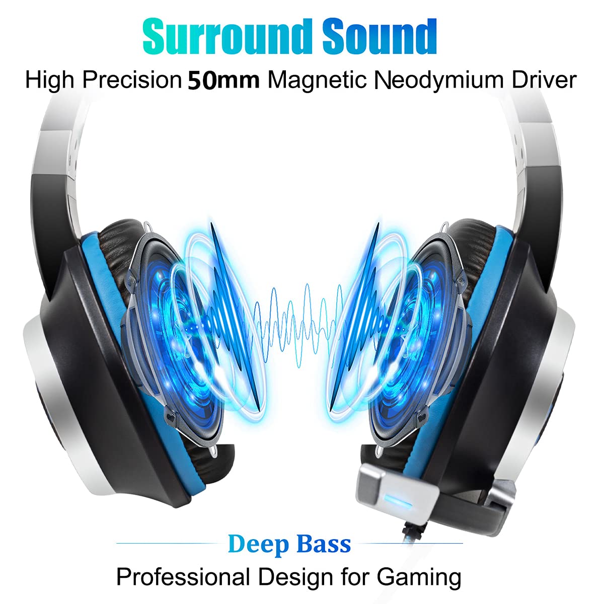BUTFULAKE Stereo Gaming Headset for PS4, Xbox One, Nintendo Switch, Adjustable Earmuffs and Over-All Noise Isolation, Lightweight 3.5mm Wired Volume Control with Mic for Laptop PC (Blue)