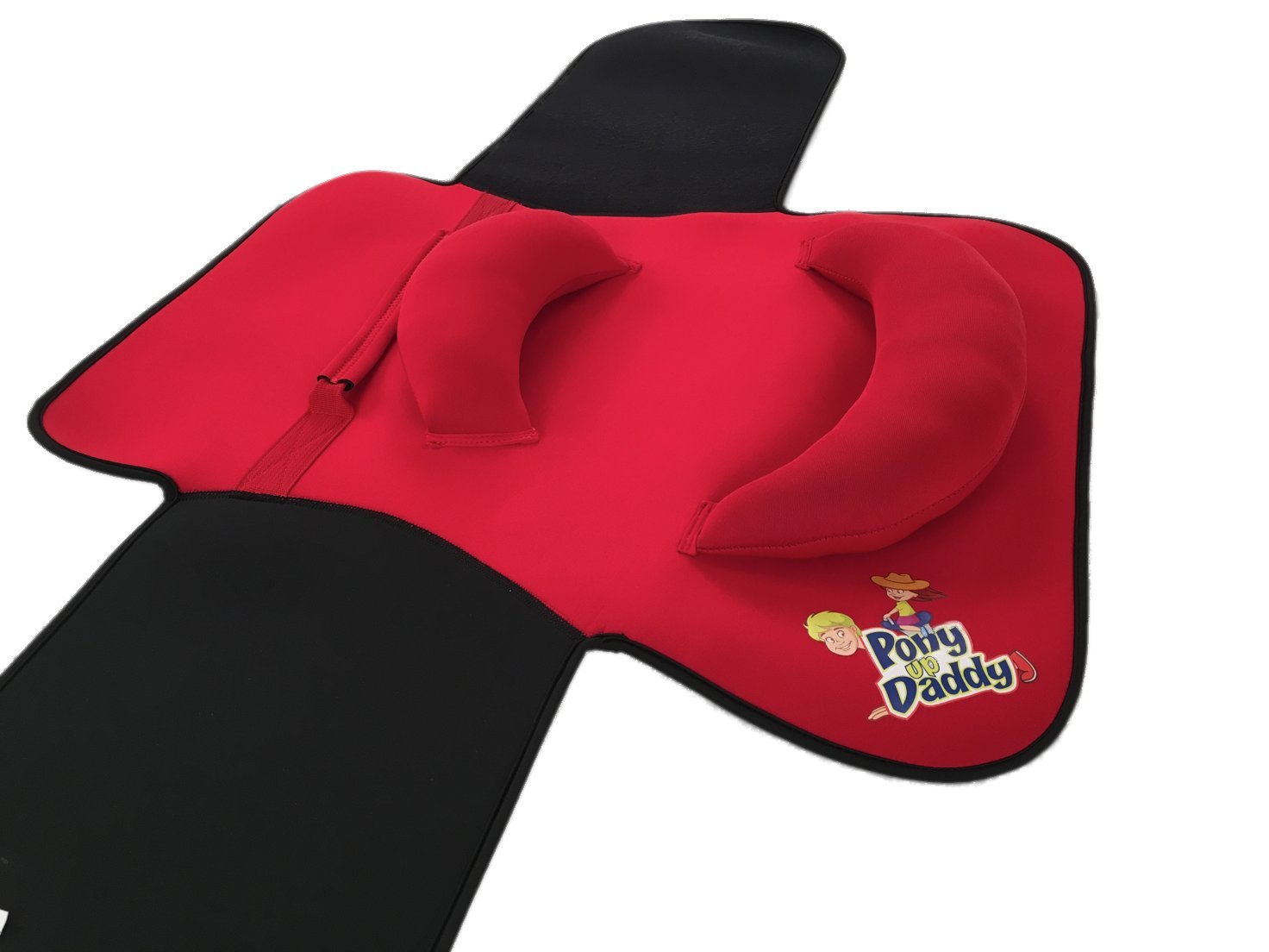 Pony Up Daddy - Neoprene Parent Saddle with Easy Close Strap - Features Padded Seat and Grab Handle for Safe and Comfortable Play Pony Rides - Fits Up to 50" Chest Size - Raider Red
