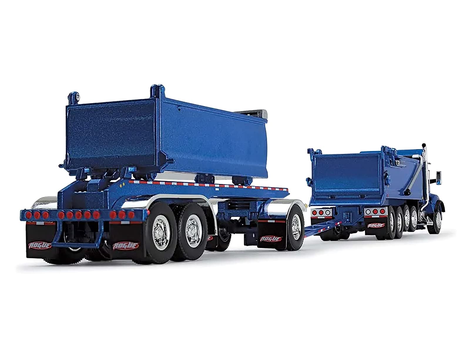 Kenworth T880 Quad-Axle Dump Truck and Rogue Transfer Tandem-Axle Dump Trailer Surf Blue Metallic 1/64 Diecast Model by DCP/First Gear 60-1277