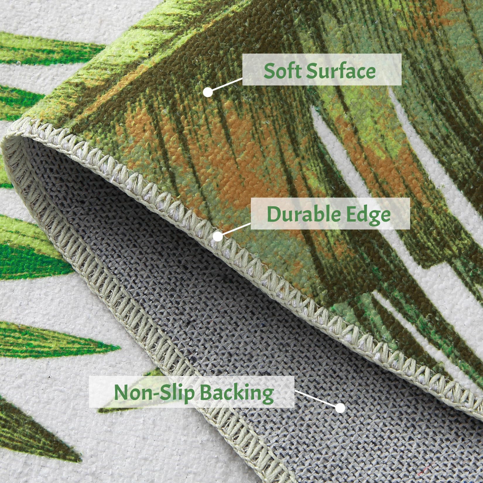 CAREMEE 8x10 Washable Area Rug Palm Tree Leaf Area Rug Indoor Throw Carpet Rug Non Slip Low Profile Non-Shedding Large Area Rug Thin Rug for Living Room Bedroom Kitchen, 8'x10' Green