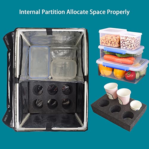 YINFEI Insulated Food Delivery Bag with Fixed Base and Internal Frame,Waterproof Foldable Food Delivery Bag for Catering,Restaurant,Delivery Driver(17" x 13" x 12")
