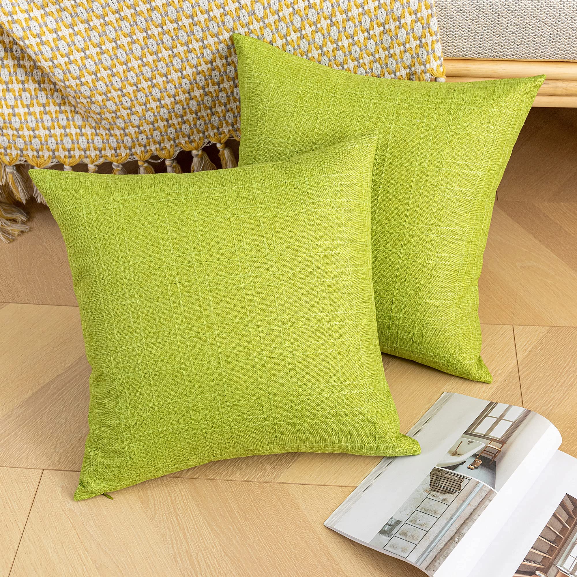 Kevin Textile Pack of 2 Decorative Outdoor Waterproof Pillow Covers Spring Garden Cushion Sham Throw Pillowcase Shell for Patio Tent Couch 20x20 Inch Green