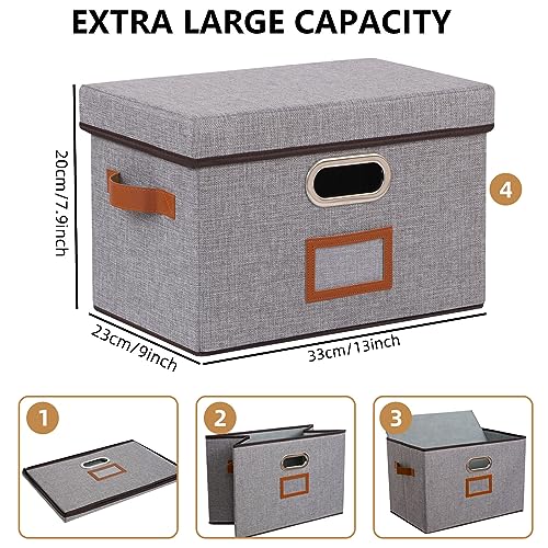 OUTBROS 6-Pack Large Collapsible Storage Bins with Lids, Foldable Fabric Storage Boxes Organizer Containers Baskets Cube with Label Window, for Home Bedroom Office, 13 * 9 * 7.9in Gray