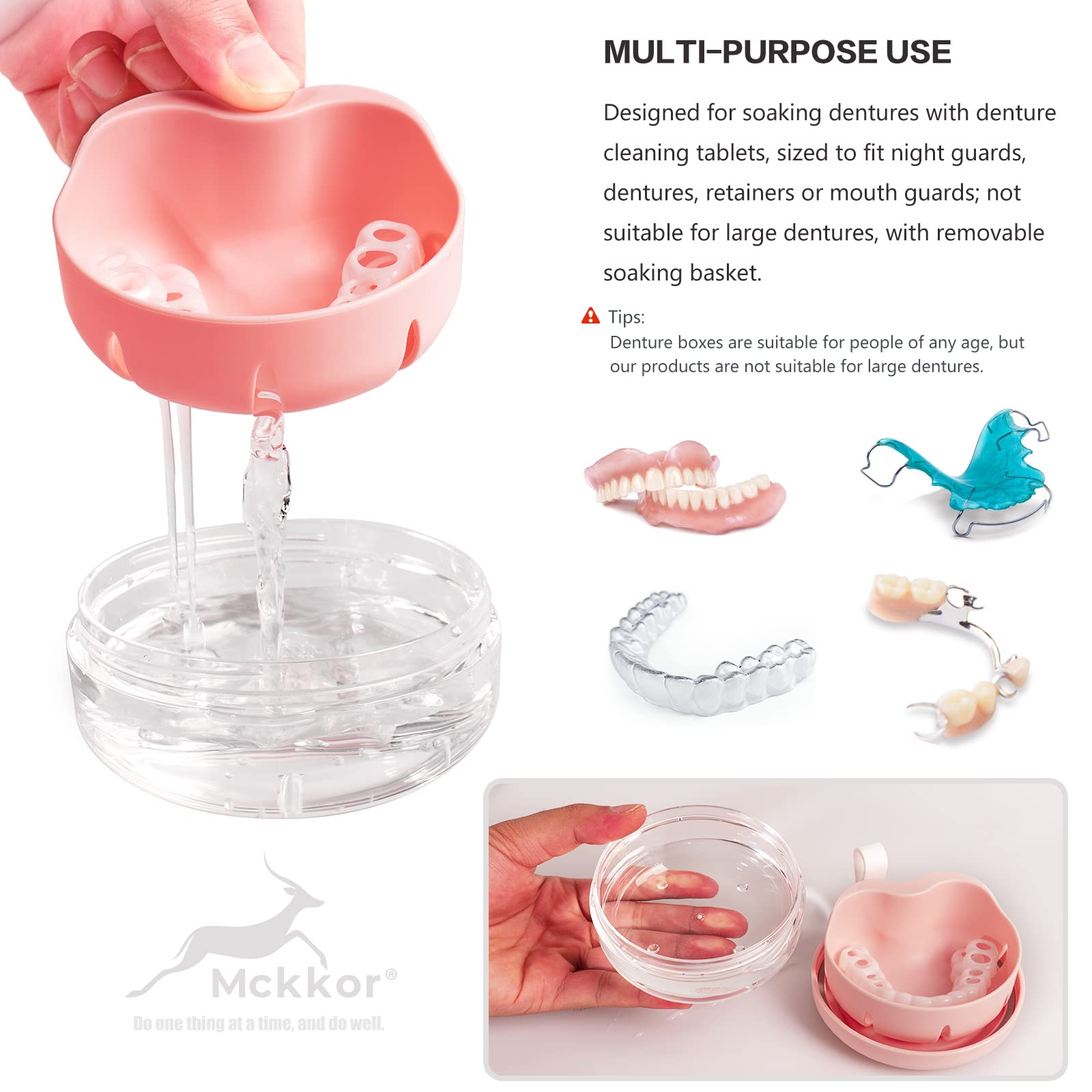 Denture Case -2 Pack - Definitely No-Leak Denture Bath Box for Traveling Perfectly, Denture Cup with Strainer & Mirror(Blue & Pink)