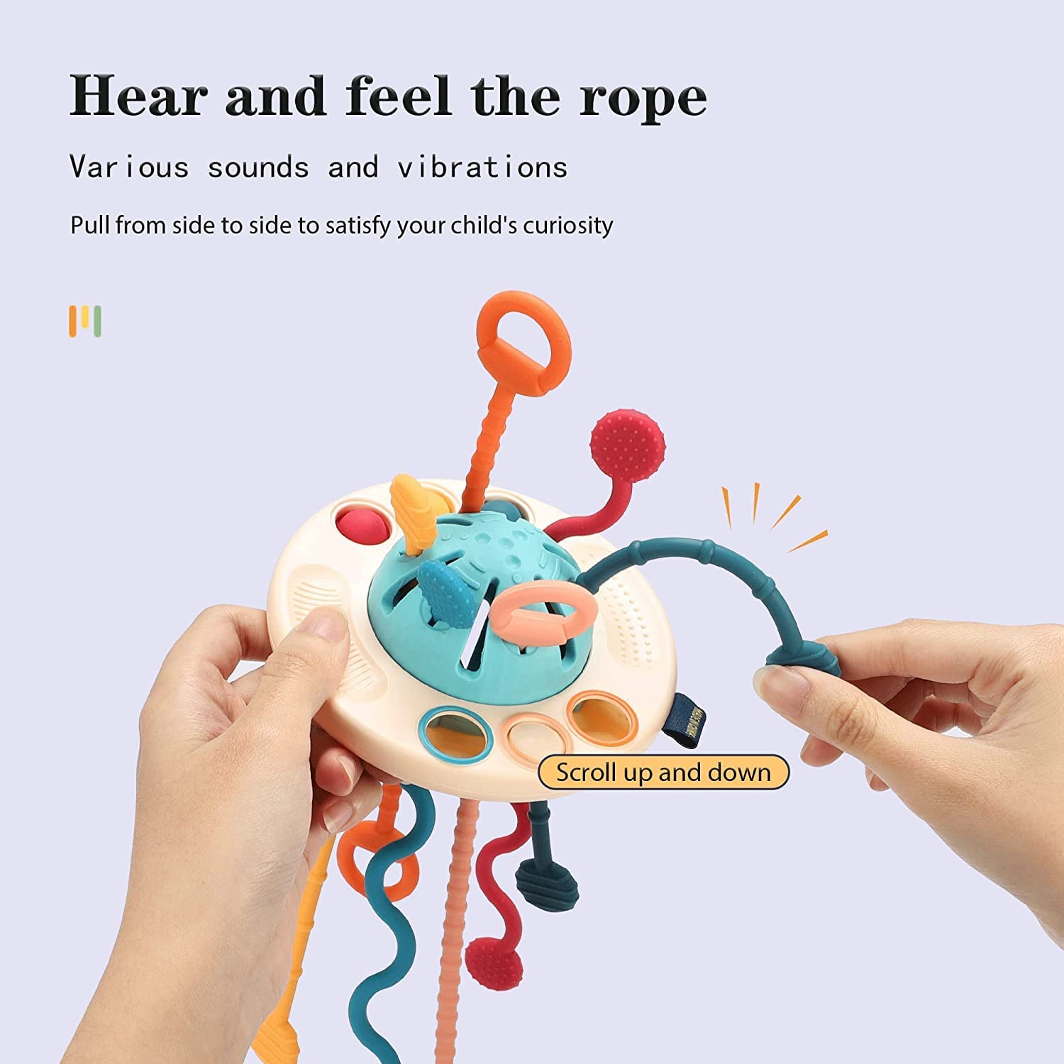 DDUBSUT Montessori Baby Toys 6 to 12 Months, UFO Silicone Pull String Interactive Toys, Travel Toys for Teething Toddlers, Exercise The Baby's Finger Fine Motor
