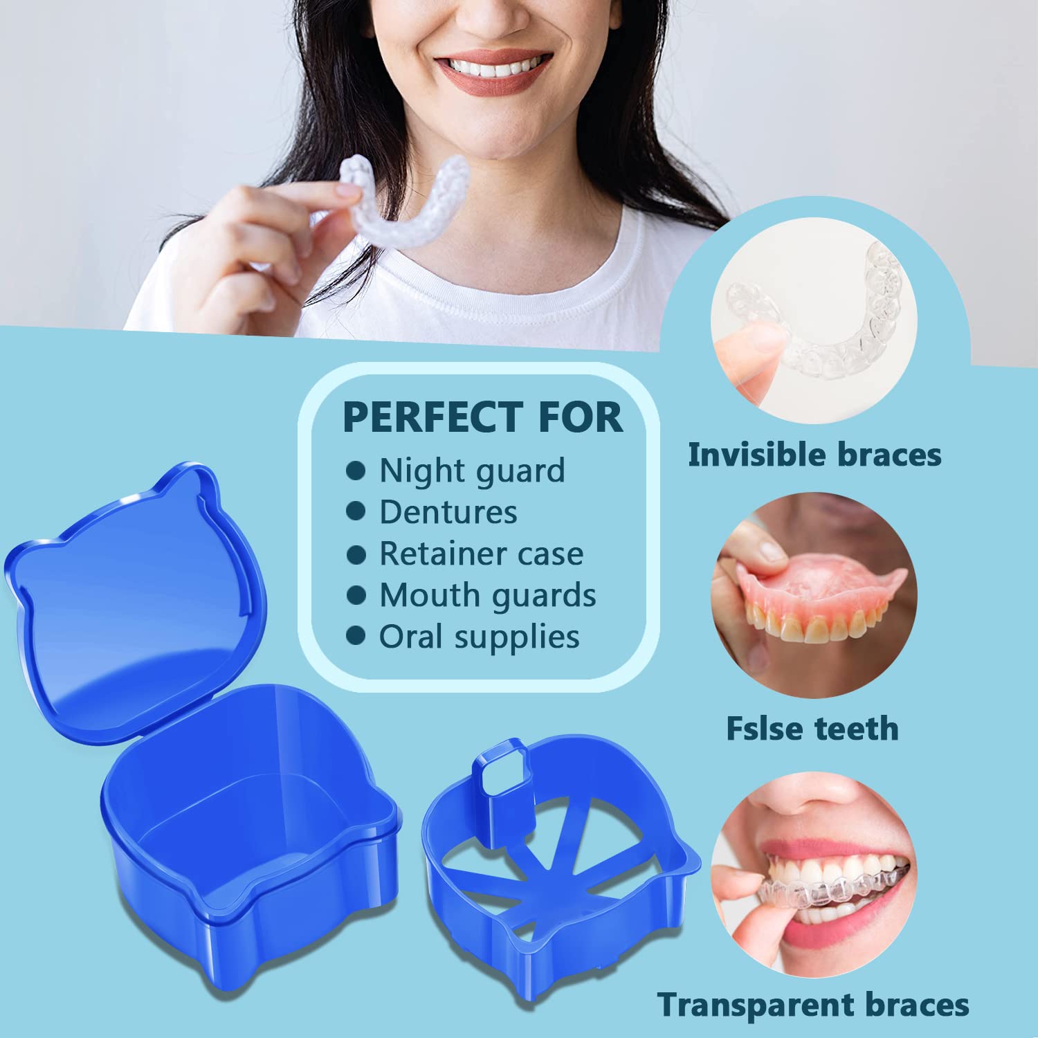 Denture Case, Denture Cup With Strainer For Dentures, Retainers, Night Guard & Mouth Guard, Retainer Case, Portable Denture Bath For Traveling & Daily Cleaning (Pink)