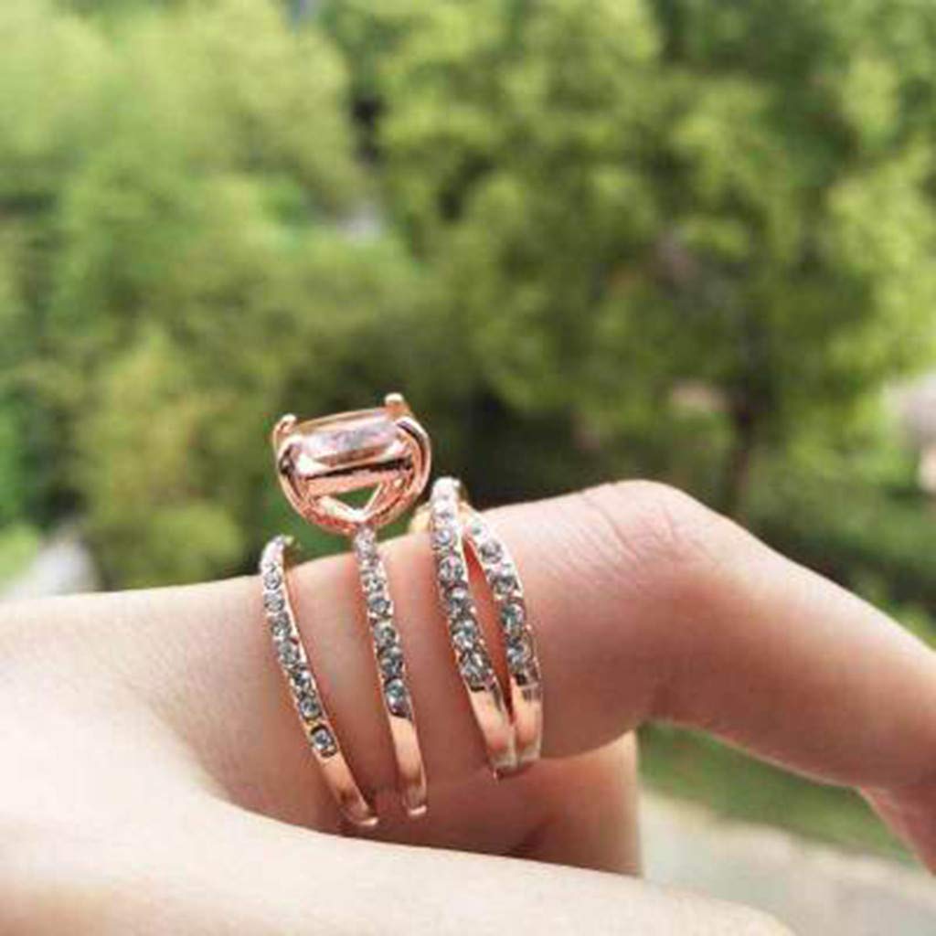Rings for Women 3PC Simple Temperament Diamond Geometric Square Topaz Rose Gold Ring Jewelrya Good Gift for a Girlfriend, Boyfriend, Family