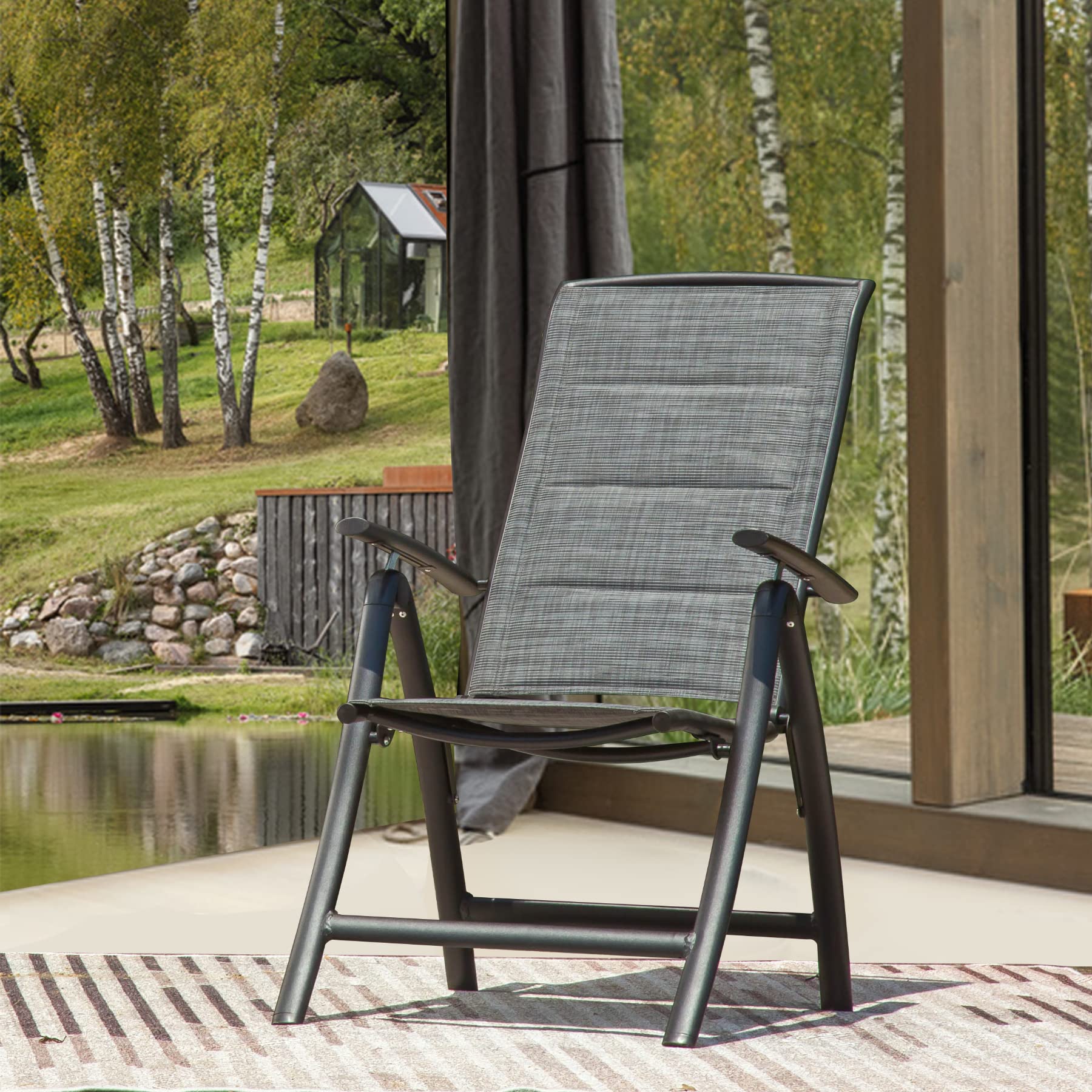 Domi Folding Patio Chairs Set of 2, Aluminium Frame Reclining Sling Lawn Chairs with Adjustable High Backrest, Patio Dining Chairs for Outdoor,Porch,Balcony (Double-Layered Textilene Fabric)