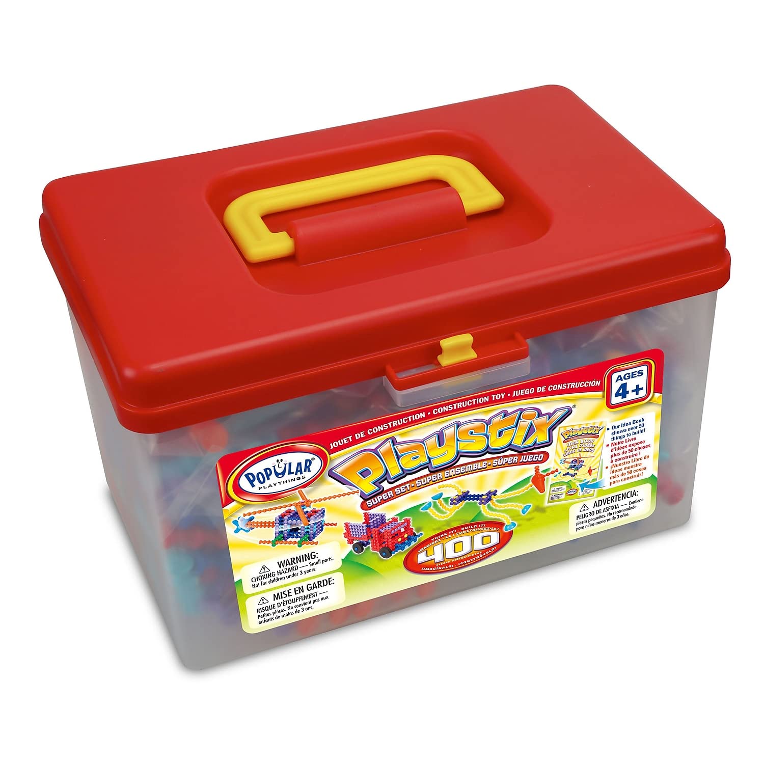 POPULAR PLAYTHINGS Playstix Super Set Construction Toy Building Blocks 400 Piece STEM Kit (90004)