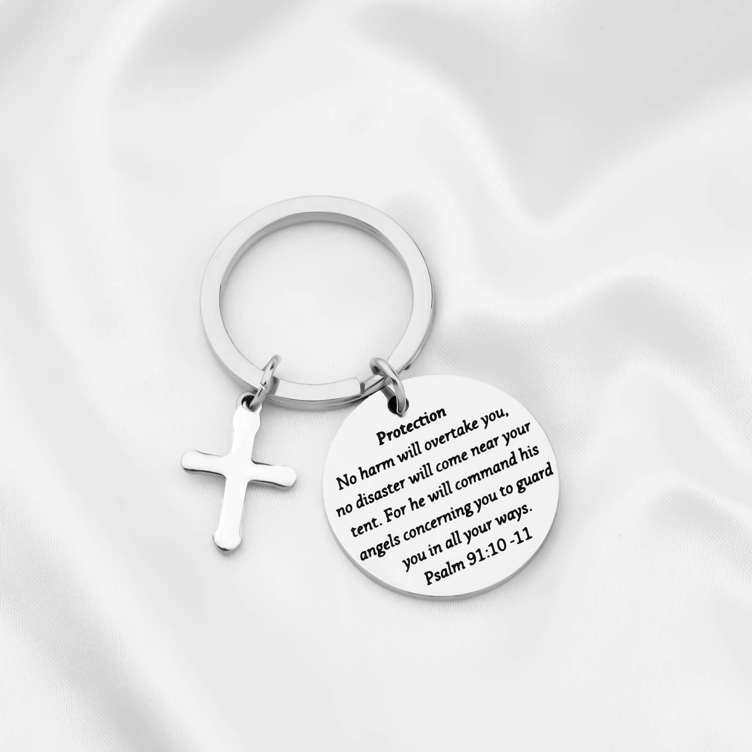bobauna Bible Verse Keychain Psalm 91 (protection Psalm 91:10-11 keychain)