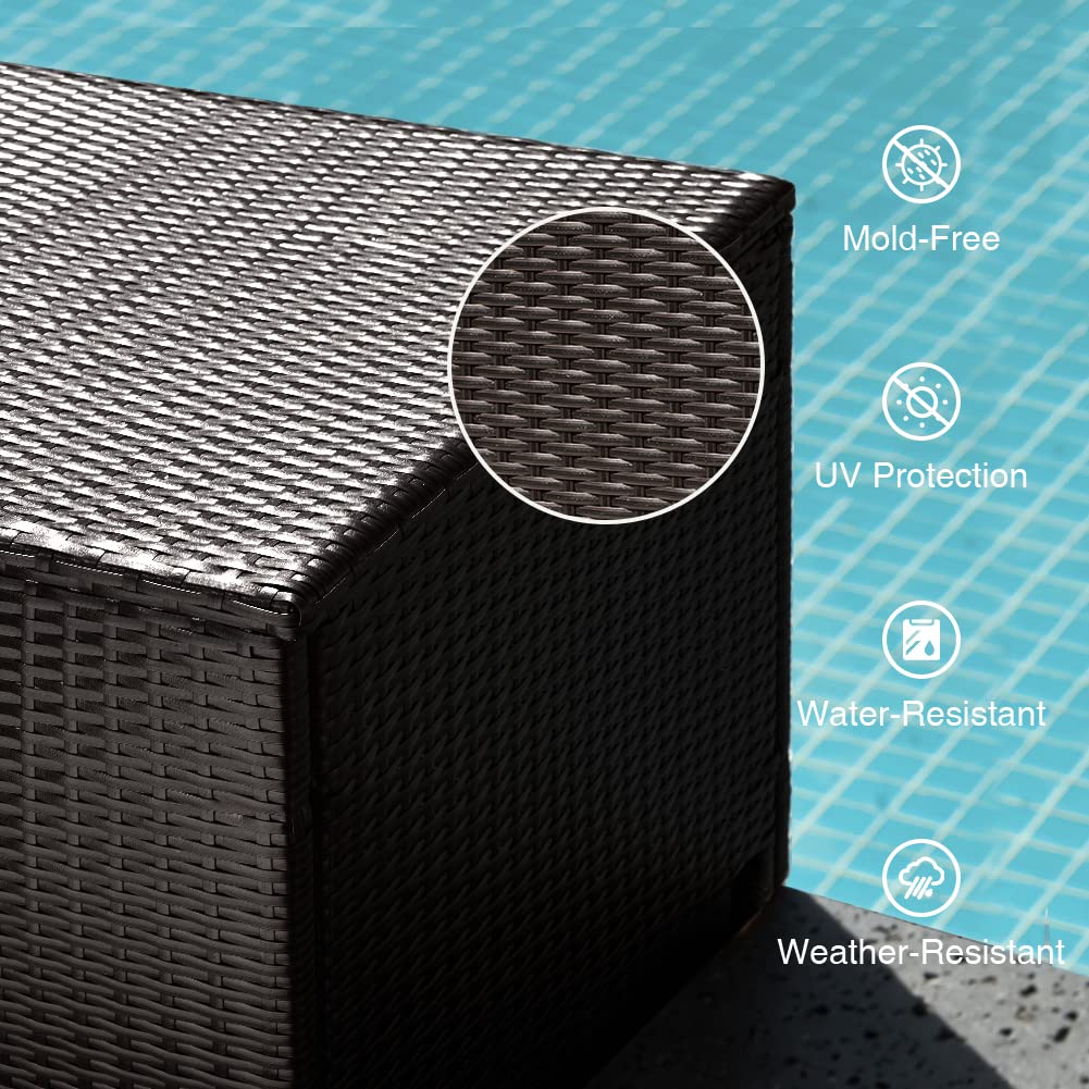 Dulce Domi 120 Gallon Deck Boxes Outdoor Storage Box Waterproof, Modern Resin Rattan Outdoor Wicker Storage Box, Robust Deck Box for Toys, Pool Accessories & Outdoor Tools Storage