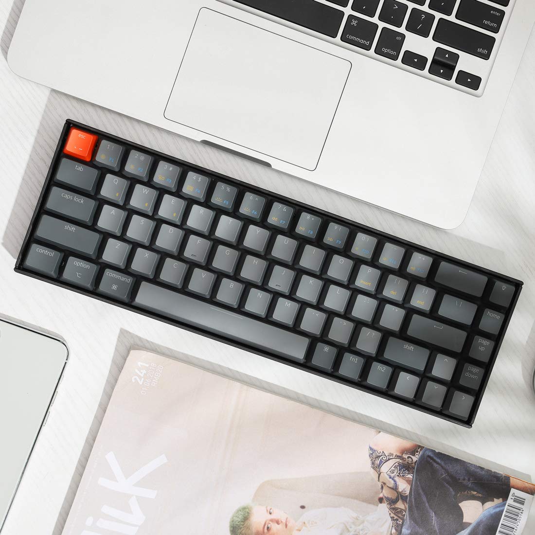 Keychron K6 68-Keys Wireless Mechanical Keyboard for Mac, 65% Compact, Bluetooth, Multitasking, Type-C Wired Gaming Keyboard for Windows Non-Backlit with Keychron Blue Switch