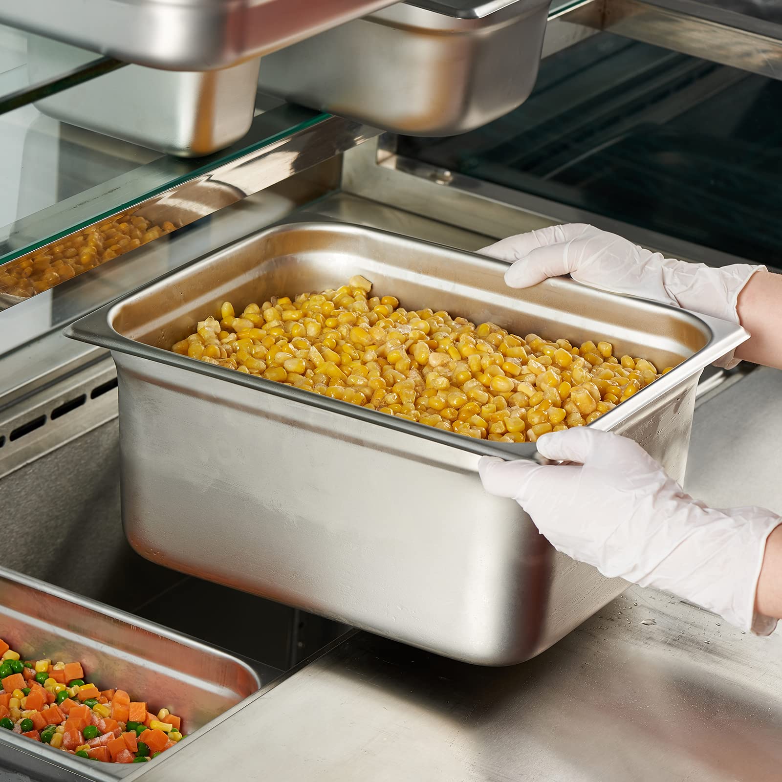 CURTA 6 Pack Anti-Jam Hotel Pans with Lids, 1/2 Size 6 Inch Deep, NSF Commercial 18/8 Stainless Steel Chafing Steam Table Food Pan with Covers