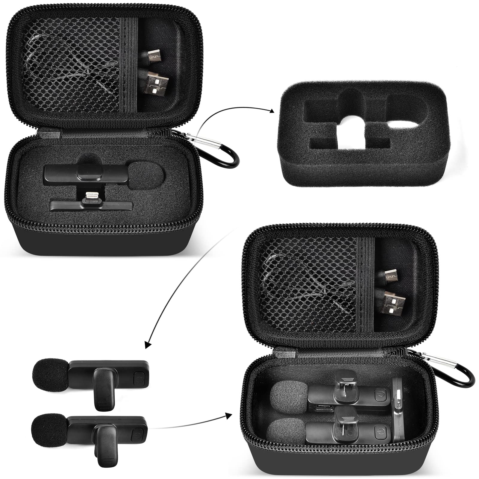 Casmilee Wireless Lavalier Microphone Case for MAYBESTA Professional Microphone, Bluetooth, USB, Waterproof, Scratch Resistant, Carabiner Design, 4x2.8x2.25 Inches