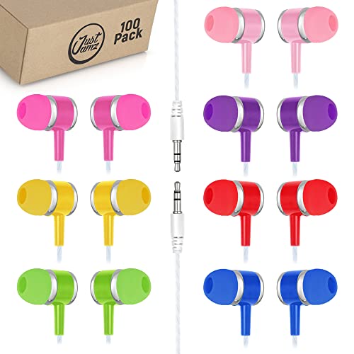 JustJamz Earbuds for School - Wired Earbuds for Kids - Wired Earphones - Noise Cancelling Earbuds for Kids - Wired Ear Buds - Earbuds for Kids for School - Pack of 100 Marble - Ear Buds Wired