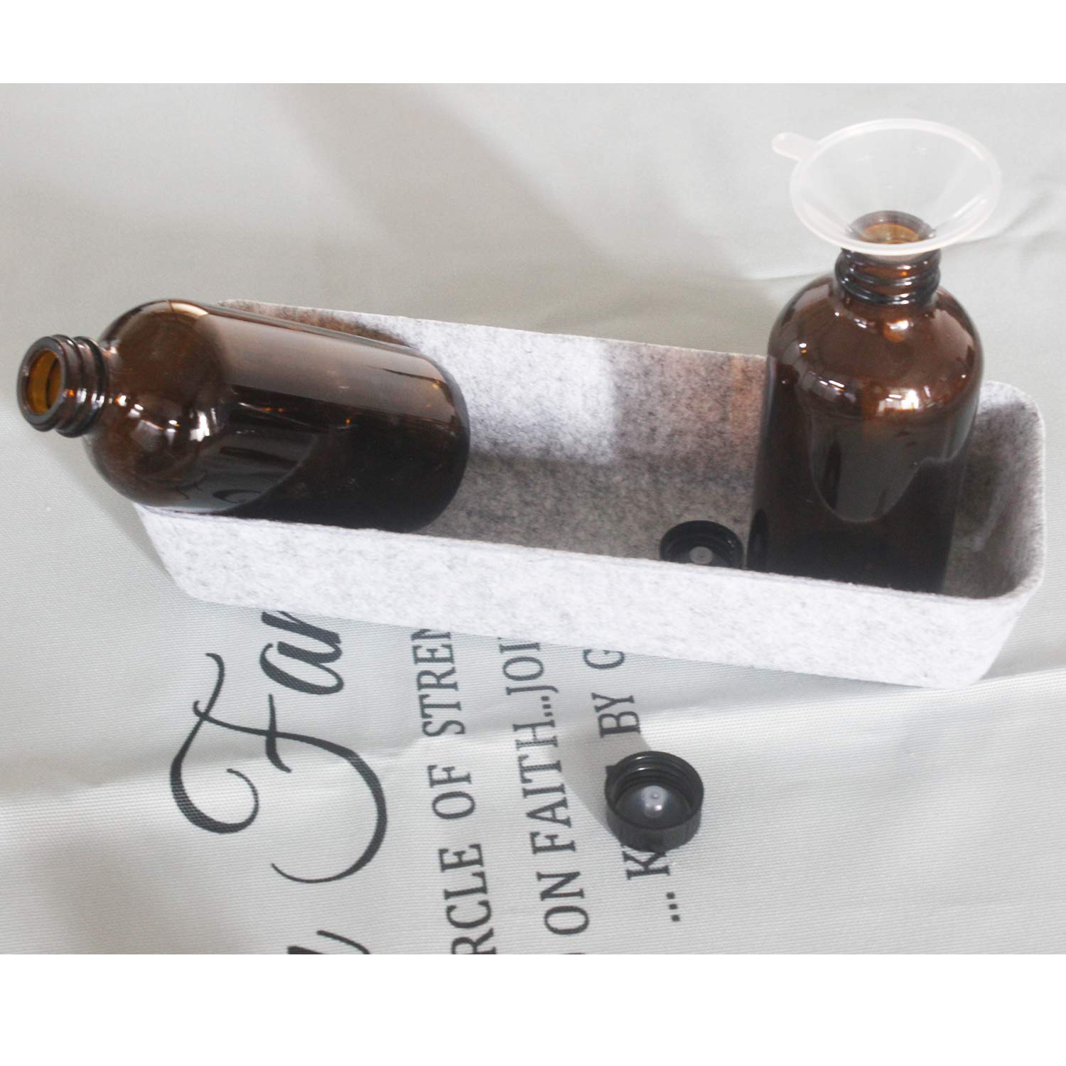 BPFY 12 Pack 8 oz Glass Boston Bottle With Black Poly Cap, Funnel, Chalk Labels, Pen, Dispensing Bottles for Homemade Vanilla Extract, Essential Oils, Herbal Medicine, Wedding Christmas Decor (Amber)