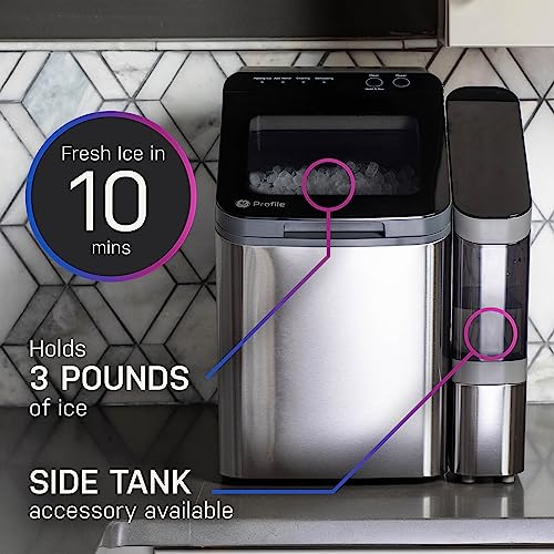 GE Profile Opal 1.0 Nugget Ice Maker| Countertop Pebble Ice Maker | Portable Ice Machine Makes up to 34 lbs. of Ice Per Day | Stainless Steel Finish