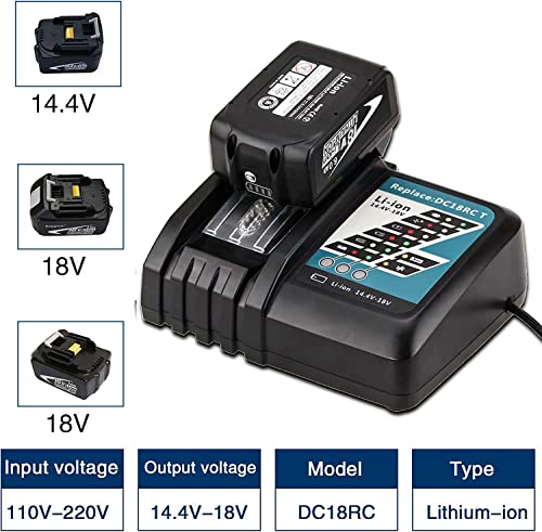 DC18RC 18 Volt Replacement Battery Charger Compatible with Makita 14.4V-18V LXT Battery Lithium-Ion BL1815 BL1830 BL1840 BL1845 BL1850 BL1860