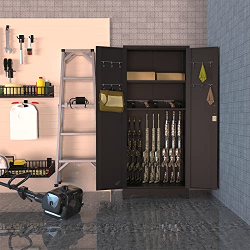 PRODCA Metal Storage Cabinet,Storage Cabinet with Doors and Shelves,Garage Storage Cabinet with Lock for Office,Home,Garage,Gym,School .72.8”H×31.5”W×15.7”D (Black)