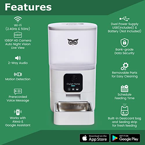 Owlet Home Smart Automatic Pet Feeder with1080P HD Camera for Cats & Dogs (6L), WiFi, Live Video, Auto Night Vision, 2-Way Audio, Works with Alexa & Google Assistant, Motion Alert, No Monthly Fee