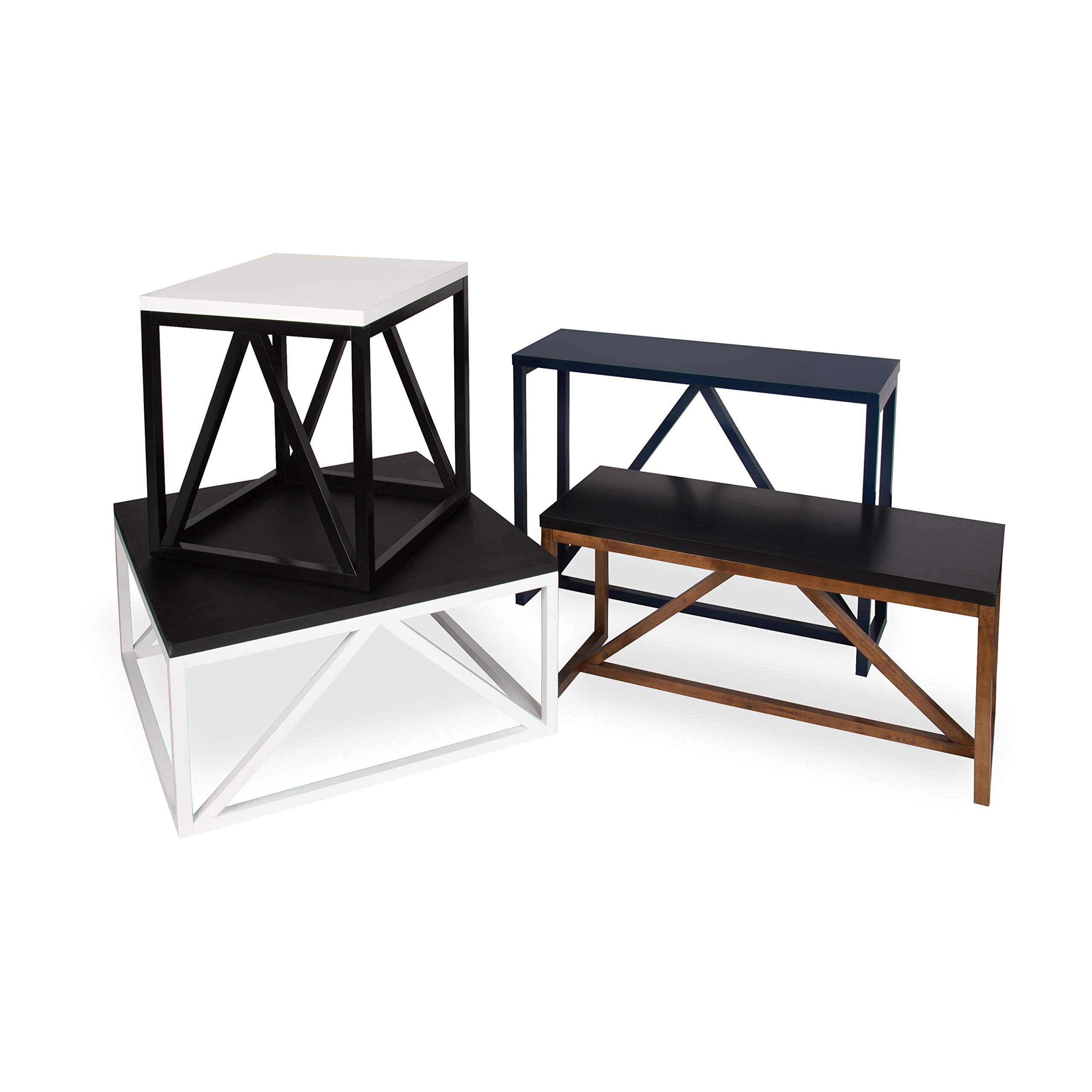 Kate and Laurel Kaya Two-Toned Wood Console Table, White Top with Walnut Brown Base