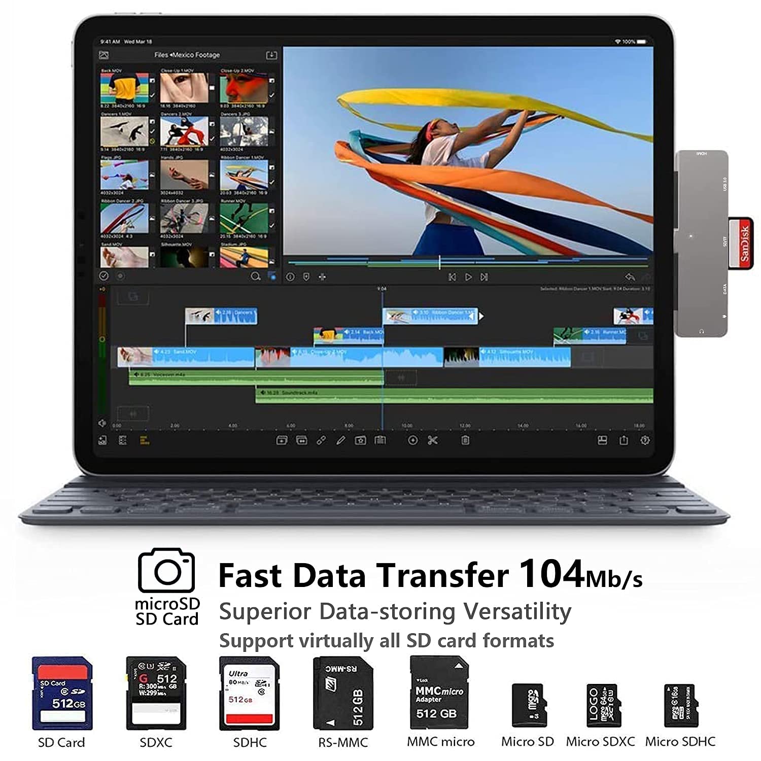 iPad Pro USB C Hub, 4K 60Hz HDMI 7-in-1 Adapter for iPad Pro M2 12.9 11 inch iPad Air 5 Docking Station, USB-C PD, SD/TF Card Reader, USB 3.0, 3.5mm Headphone Jack, iPad Mini 6 Accessories