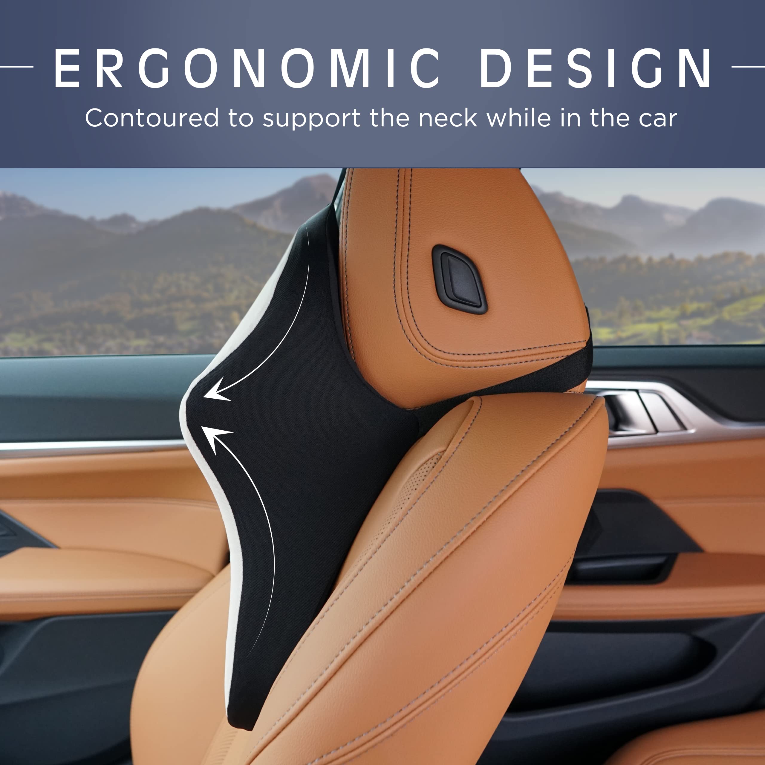Car Neck Pillow β 100% Memory Foam - Ergonomic Neck Support Car Pillow for Driving Seat β Washable Cover β Car Headrest Pillow Cushion - Travel Pillows - Universal Fit (Cream White, Standard)