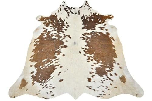 DECIMAL Cowhides 100% Genuine Cowhide Rug-Modern Style Skin Print Floor Carpet for Living Room,Bedroom,Kitchen-Washable Decor Mat,Home Decorations (Brown & White, 5X4 FT)