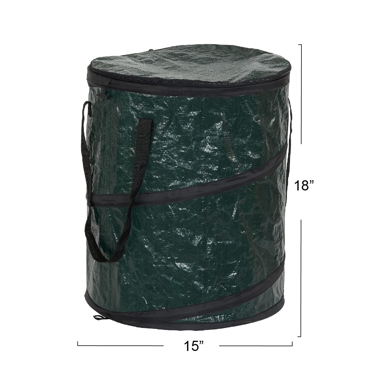 Household Essentials Pop Up Hamper, Pop Up Camping Trash Can, Great for Outdoor or Indoor Use, Portable and Collapsible with Zippered Top, Green