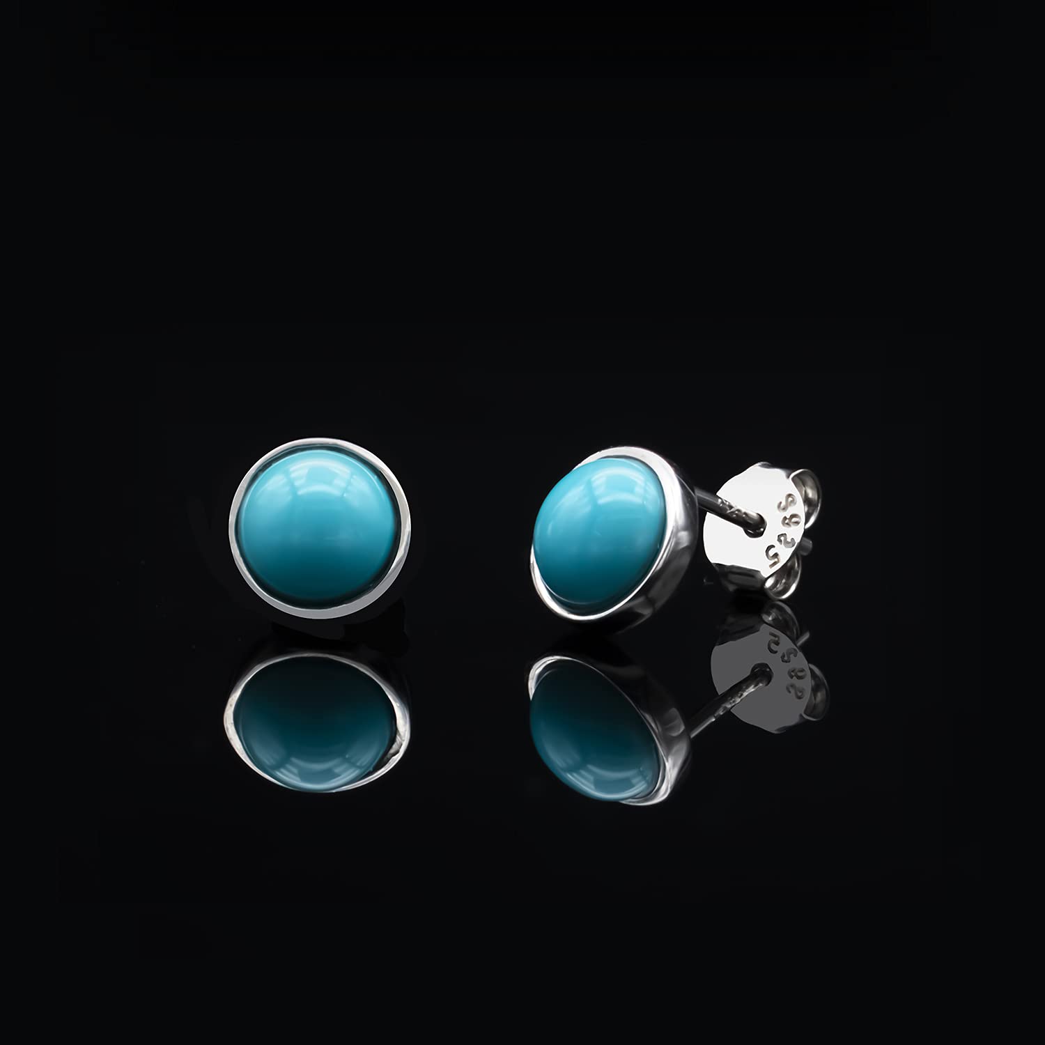 BLUEJOY “Elegance & Love” Natural Sleeping Beauty Turquoise Gemstone 6mm Dainty Stud Earrings in Sterling Silver for Women
