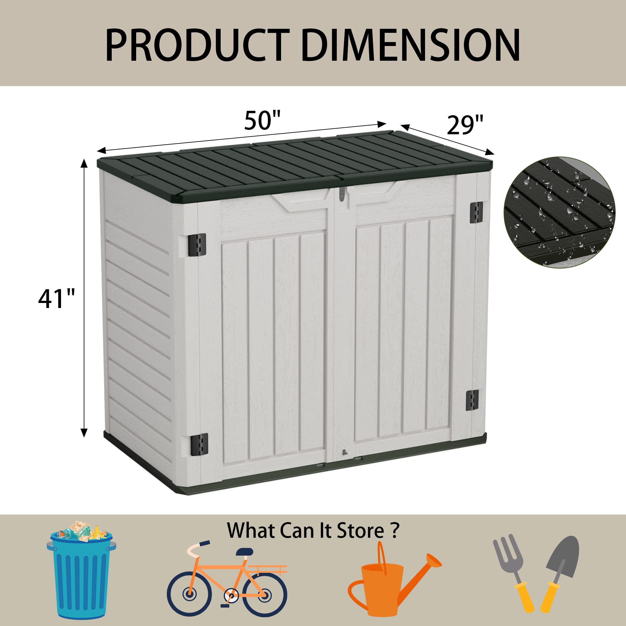 Greesum Outdoor Horizontal Resin Storage Sheds 34 Cu. Ft. Weather Resistant Resin Tool Shed, Extra Large Capacity Weather Resistant Box for Bike, Garbage Cans, Lawnmowe, Without Divider, Grey