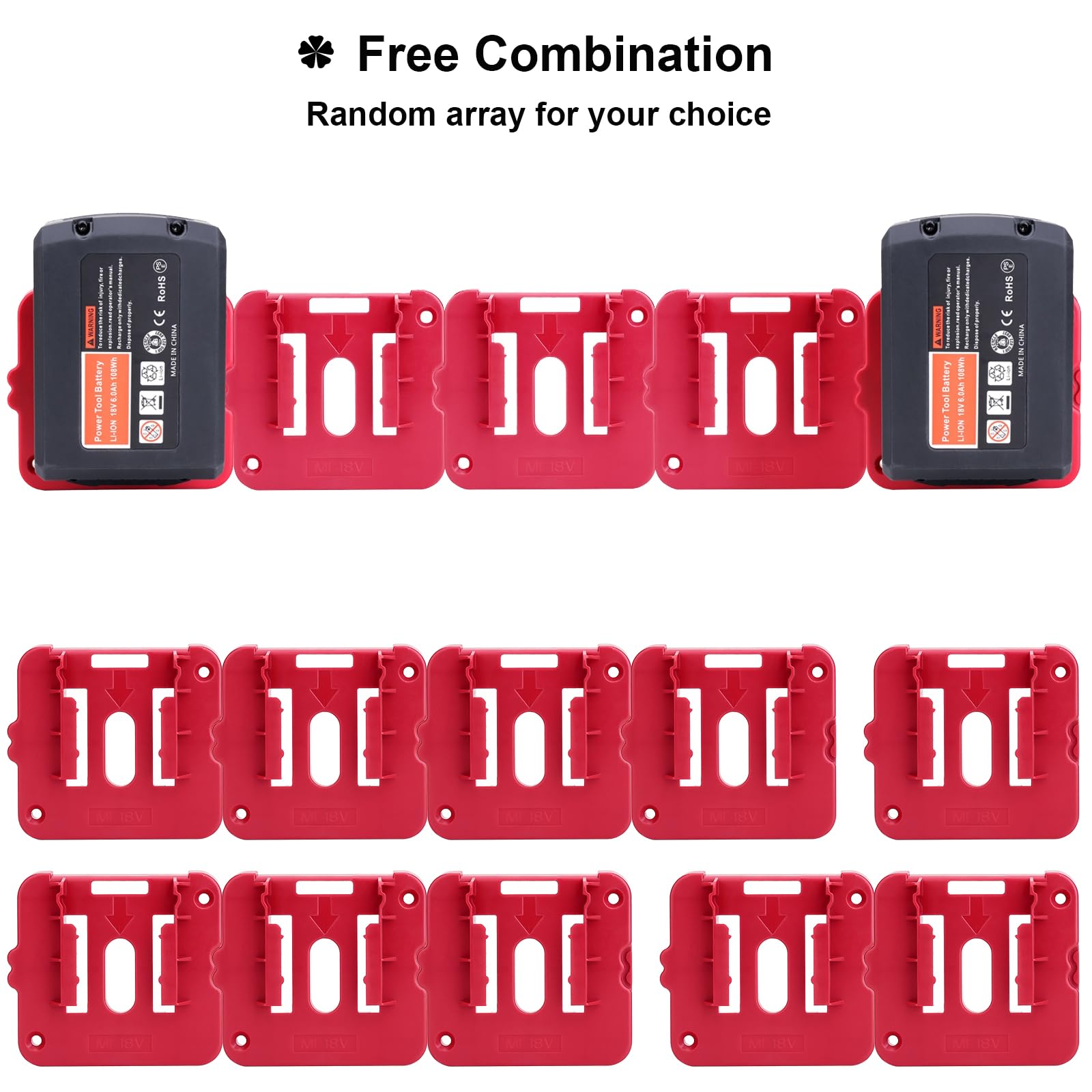 Gonocop Battery Holder for Milwaukee M18 18V Battery, Wall Mount Batteries Storage for Work Van, Shelf, Toolbox - 10 Packs