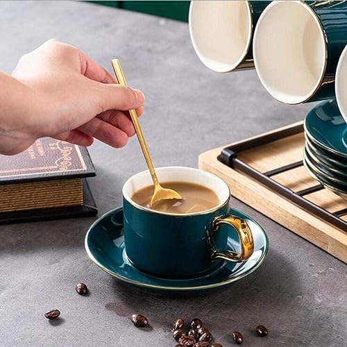 CHUNCIN - European-Style Simple Household Afternoon Tea Set Coffee Utensils with Bamboo Tray Wrought Iron Cup Holder Stand Organizer Rack