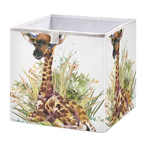 WELLDAY Storage Basket Cute Giraffe Foldable 15.8 x 10.6 x 7 in Cube Storage Bin Home Decor Organizer Storage Baskets Box for Toys, Books, Shelves, Closet, Laundry, Nursery