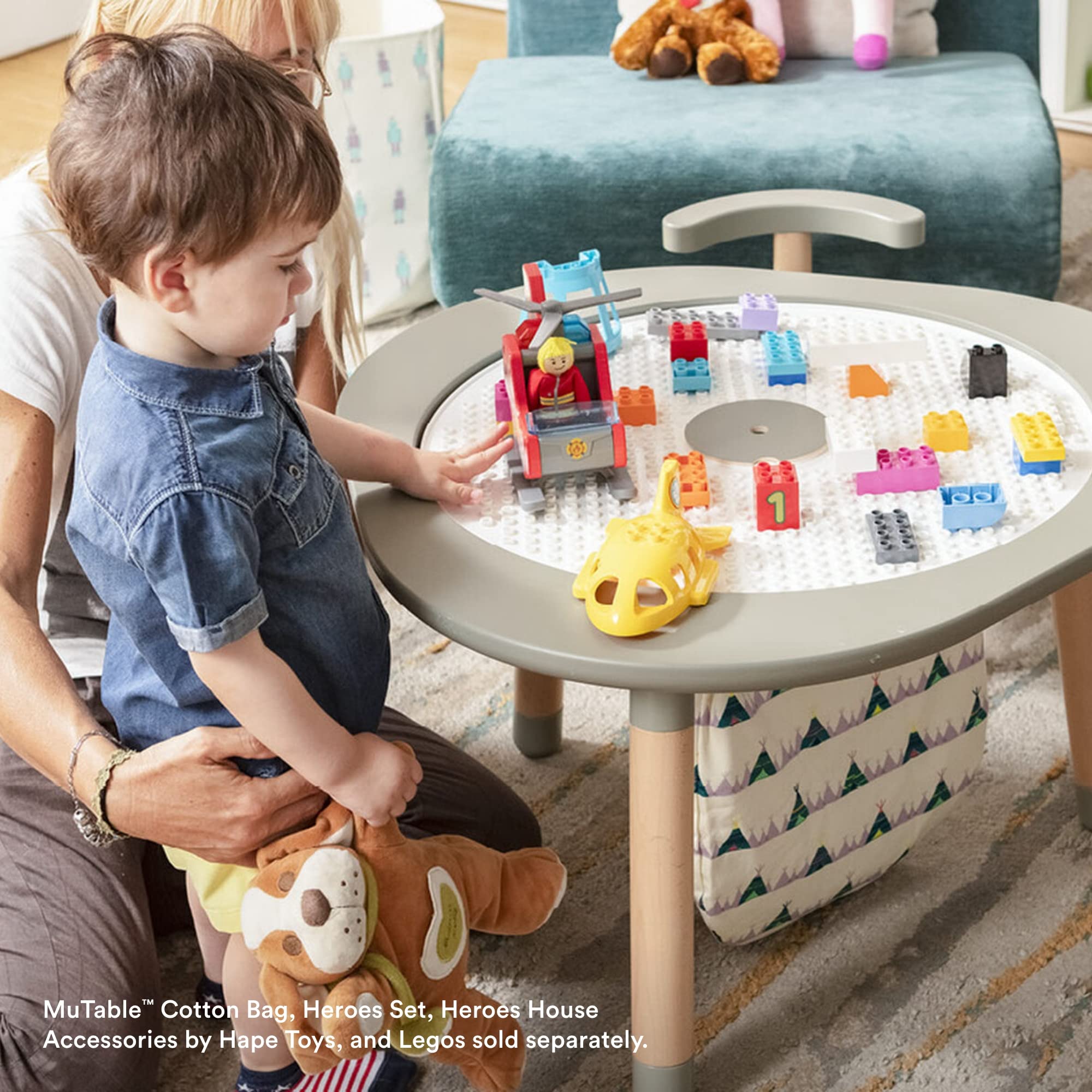 Stokke Mutable, Mauve - Multifunctional Children’s Play Table - Height-Adjustable Legs - Includes Four Double-Sided Activity Boards, One Puzzle & Natural Wood Cover