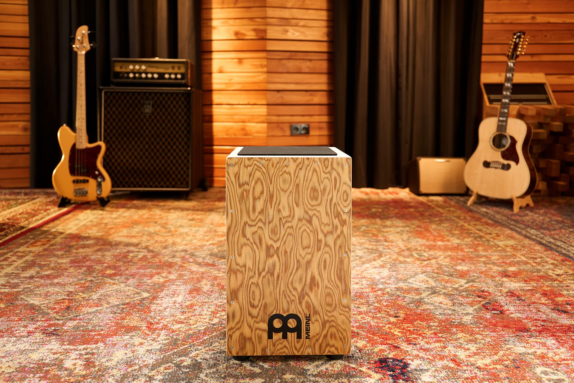 Meinl Cajon Box Drum with Internal Metal Strings for Adjustable Snare Effect – NOT MADE IN CHINA - Hardwood Full Size with Makah Burl Frontplate, 2-YEAR WARRANTY (CAJ3MB-M)