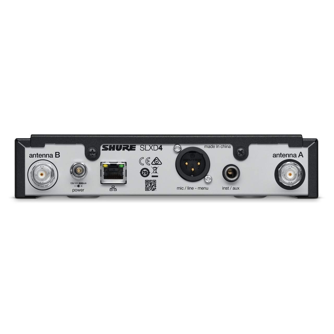 Shure SLXD4 Single Channel Receiver - for use with SLX-D Digital Wireless Microphone Systems, Transmitter Sold Separately | J52 Band (SLXD4=-J52)