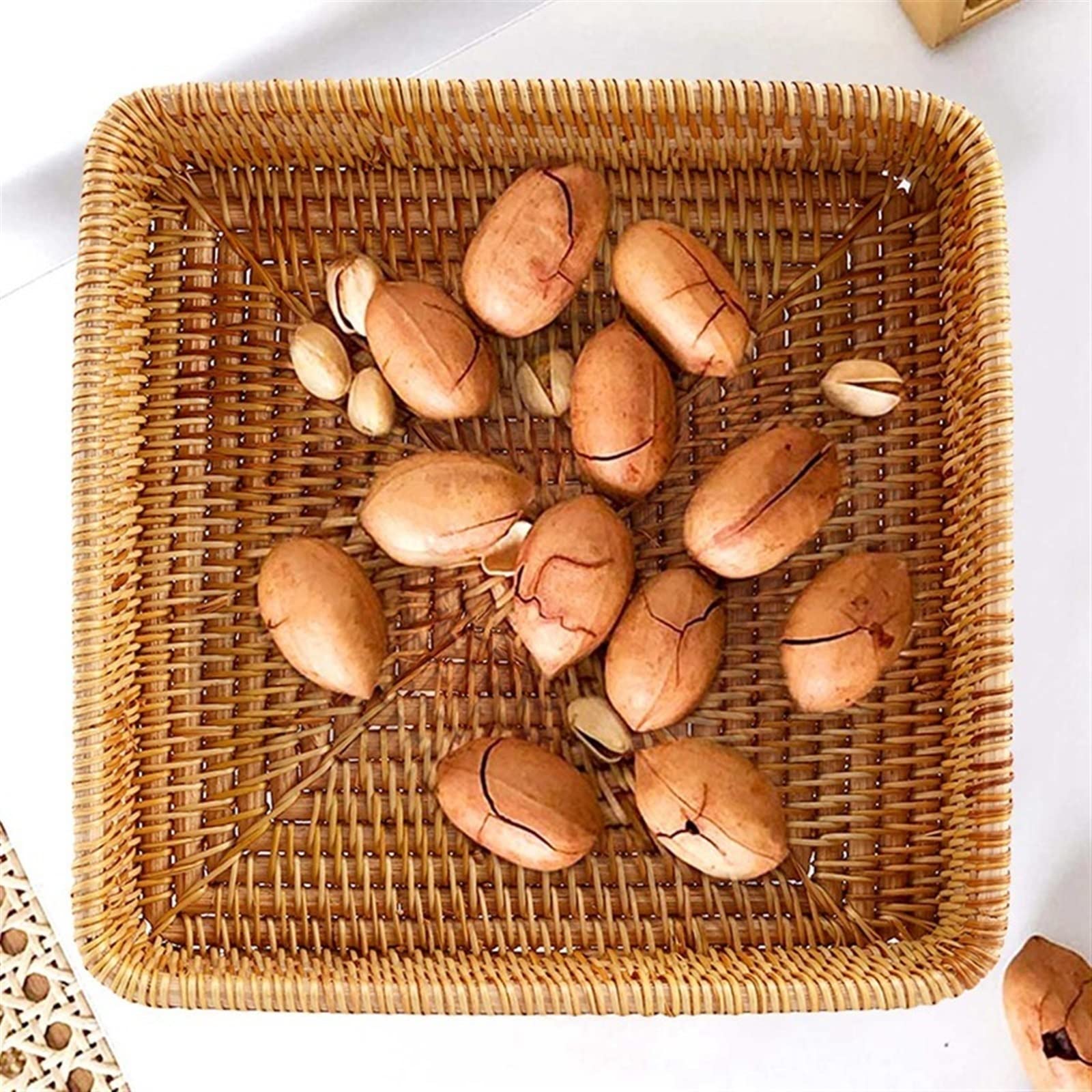 DEPILA Multifunctional,Food Tray Hand-Woven Storage Basket Rattan Storage Tray Wicker Baskets Bread Fruit Food Breakfast Display Box Home Decoration Tray (Size : Small)