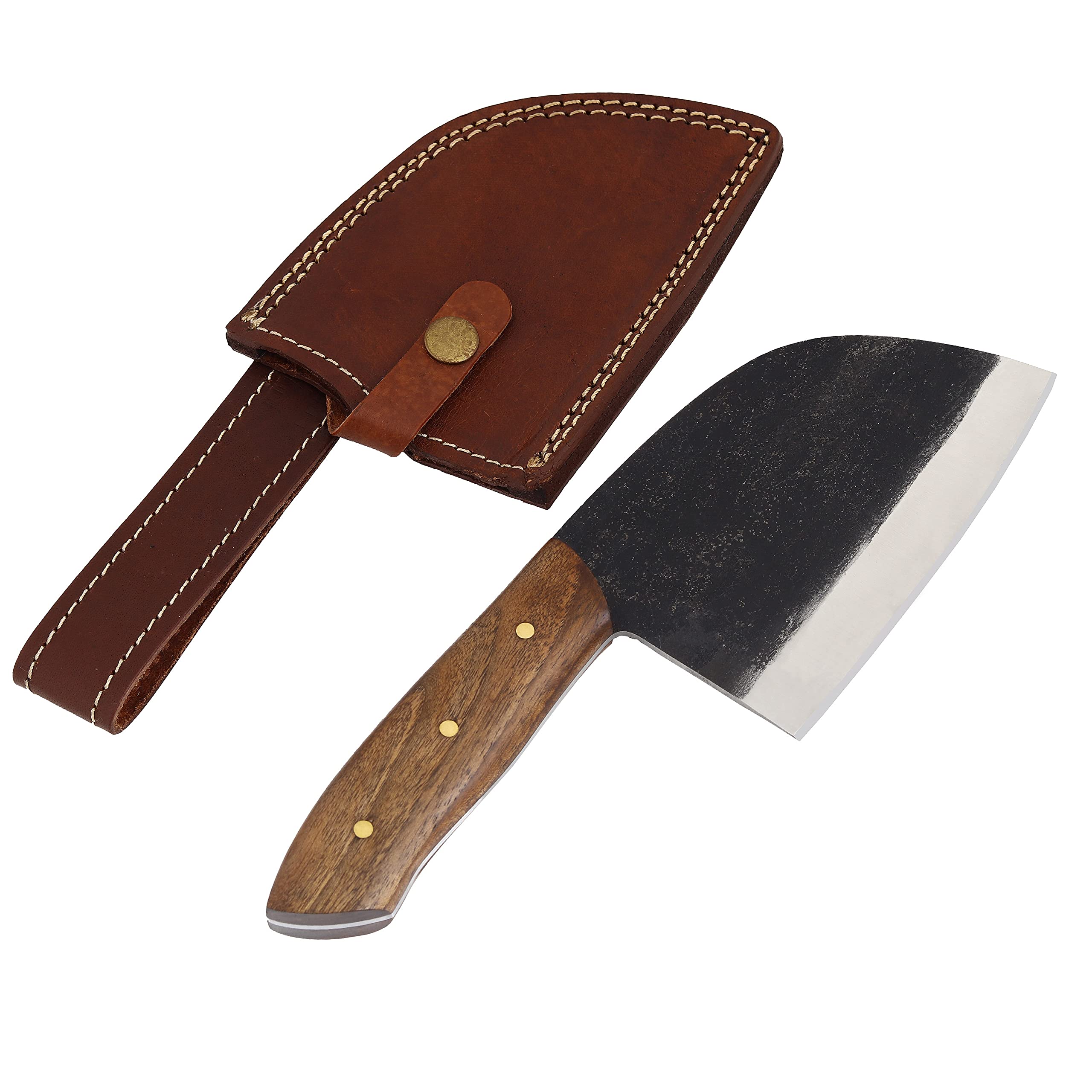 Custom 12C27 Steel Profesional Meat Cleaver Knife, Serbian Chef Knife Walnut Handle With Leather Sheath Full Tang Hercules Knives